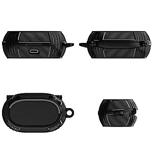 JIML Compatible with Jabra Elite 7 Pro/Elite 7 Active Case TPU Military Shell Protective Cover Skin Shock-Absorbing with Keychain and Lanyard (Black)