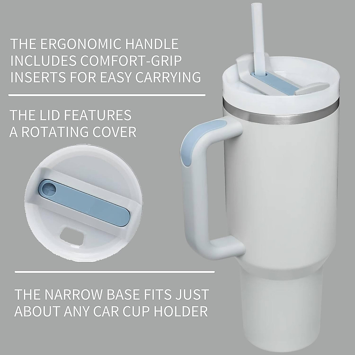 Acuewuja 30oz/890ml Tumbler With Handle, Lid, Straw And Silicone Boot Reusable Double Wall Vacuum 18/8 Stainless Steel Coffee Travel Mug Portable Insulated Beer Cup (Fog)