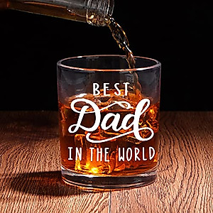 Modwnfy Dad Gift Whiskey Glass, Best Dad In The World Old-Fashioned Glass, Father’s Day Gift Scotch Glass for Dad New Dad Grandpa Brother Husband Friend, Cute Dad Gifts for Birthday Christmas, 10Oz