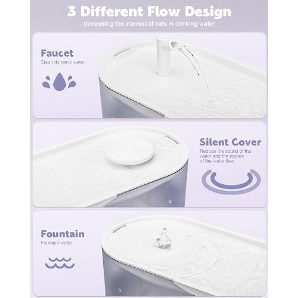 YauYik Cat Water Fountain with Wireless Pump, 78 fl oz/2.3L Ultra-Quiet Automatic Pet Water Fountains for Cats and Dogs, Cat Dispenser Bowl for Drinking with Smart LED Light & 3 Flow Modes