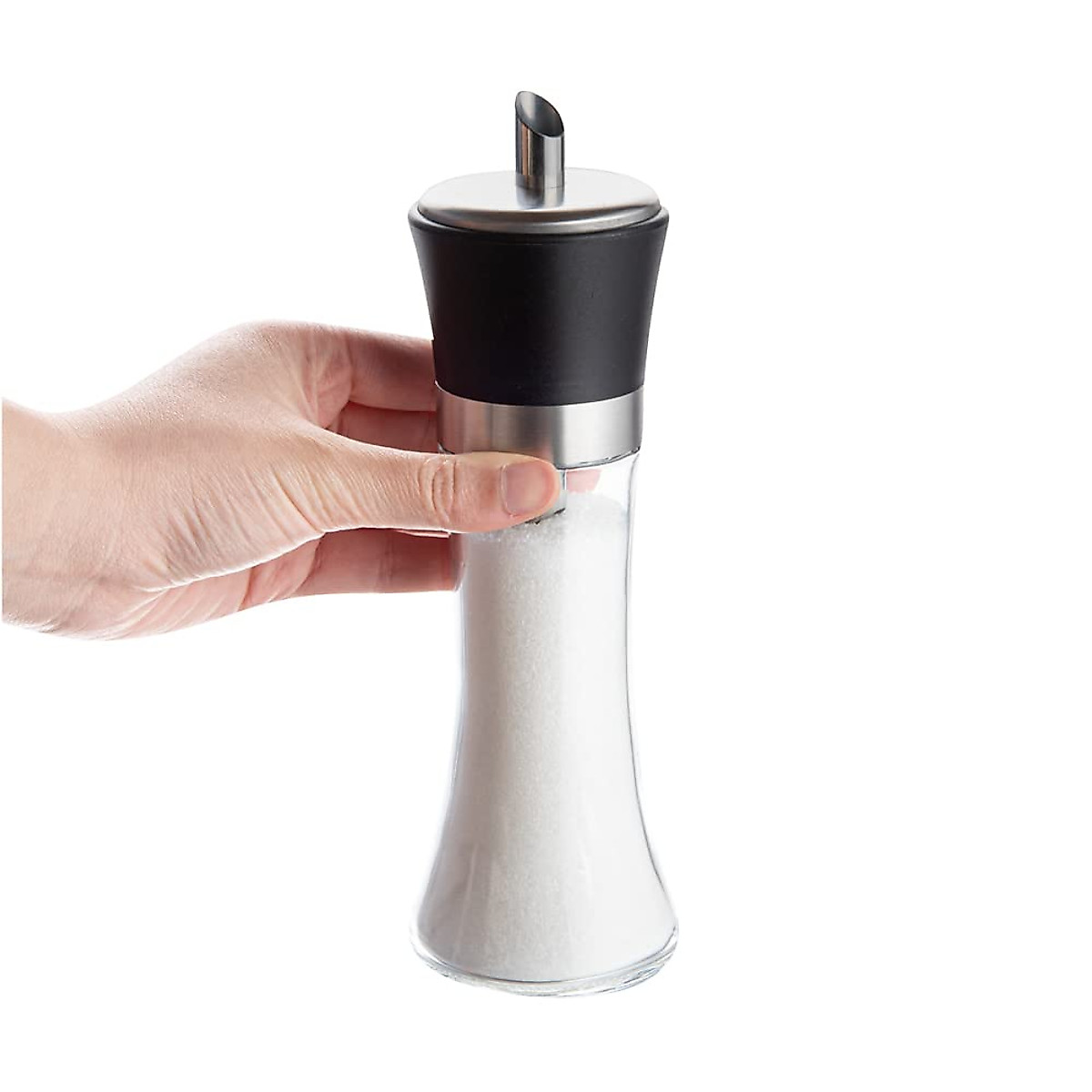 Restaurantware Vetri 6.3 Ounce Sugar Dispenser 1 Pouring Spout Sugar Shaker Dispenser - Black Lid Clear Finish Glass Sugar Pourer Refillable Dishwashable
