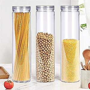 3Pcs Clear Plastic Food Storage Jar with Lid, Round Transparent Storage Container for Spaghetti,Pasta and Dry goods (2.1"Diameter x 11.8"Height) (Round)