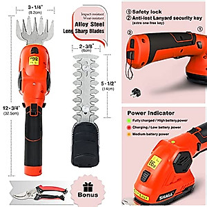 SHALL Cordless Grass Shear & Hedge Trimmer - 7.2V Electric Shrub Trimmer 2 in 1 Handheld Grass Trimmer Hedge Shears, Hedge Clippers Grass Cutter w/Pruning Scissor, Rechargeable Battery & Fast Charger