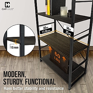 CAPHAUS 6 Tier Bookshelf, 24 Inch Width Free Standing Shelf, Bookcase Shelf Storage Organizer, Industrial Book Shelves for Home Office, Living Room, Kitchen, Black Shelves & Metal Frame