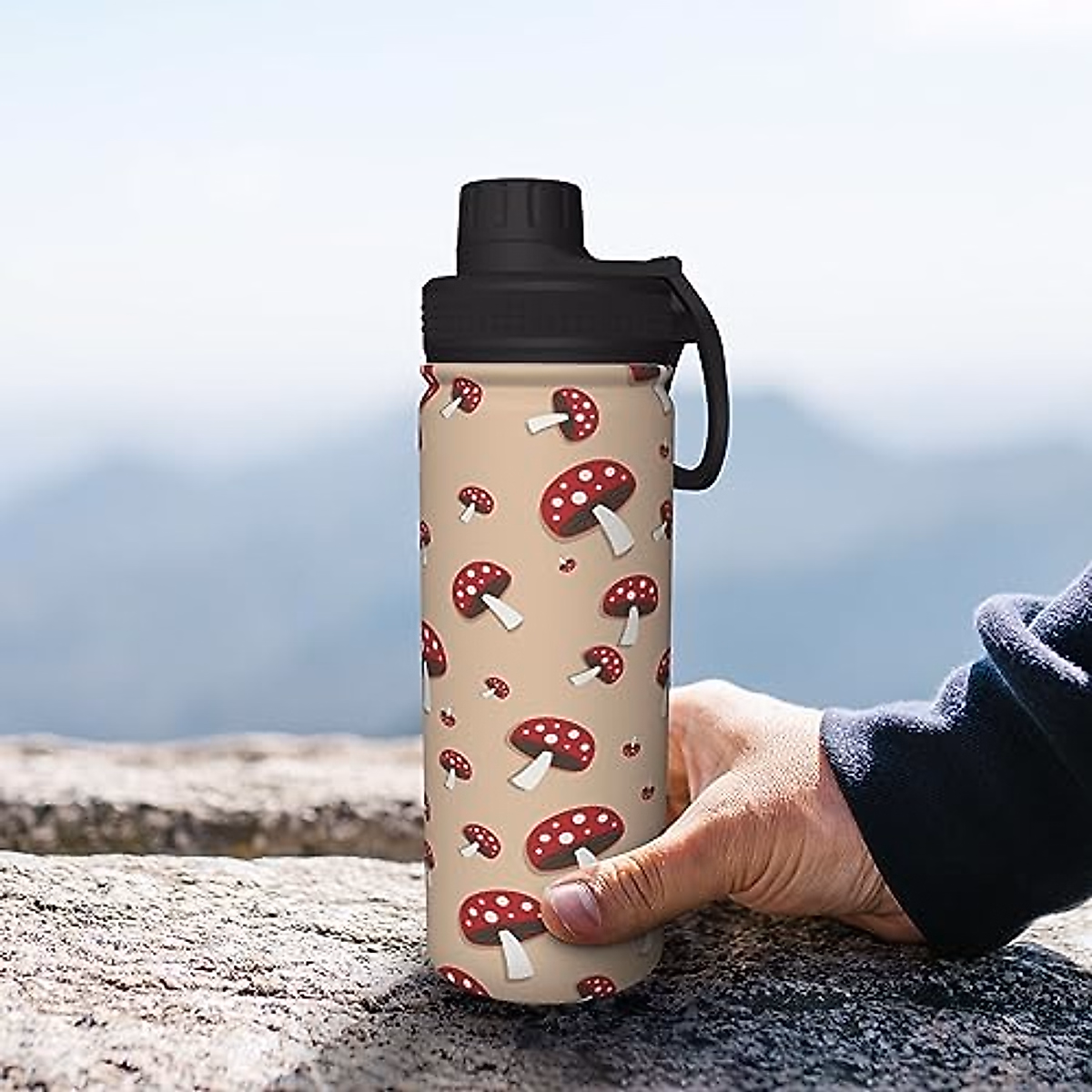 SARNFANS Ladybug 18 oz Sports Water Bottle,Spring Polka Dotted Silhouettes,Stainless Steel Vacuum Insulated Water Bottles,Leakproof Lightweight,Keeps Cold and Hot,Grey