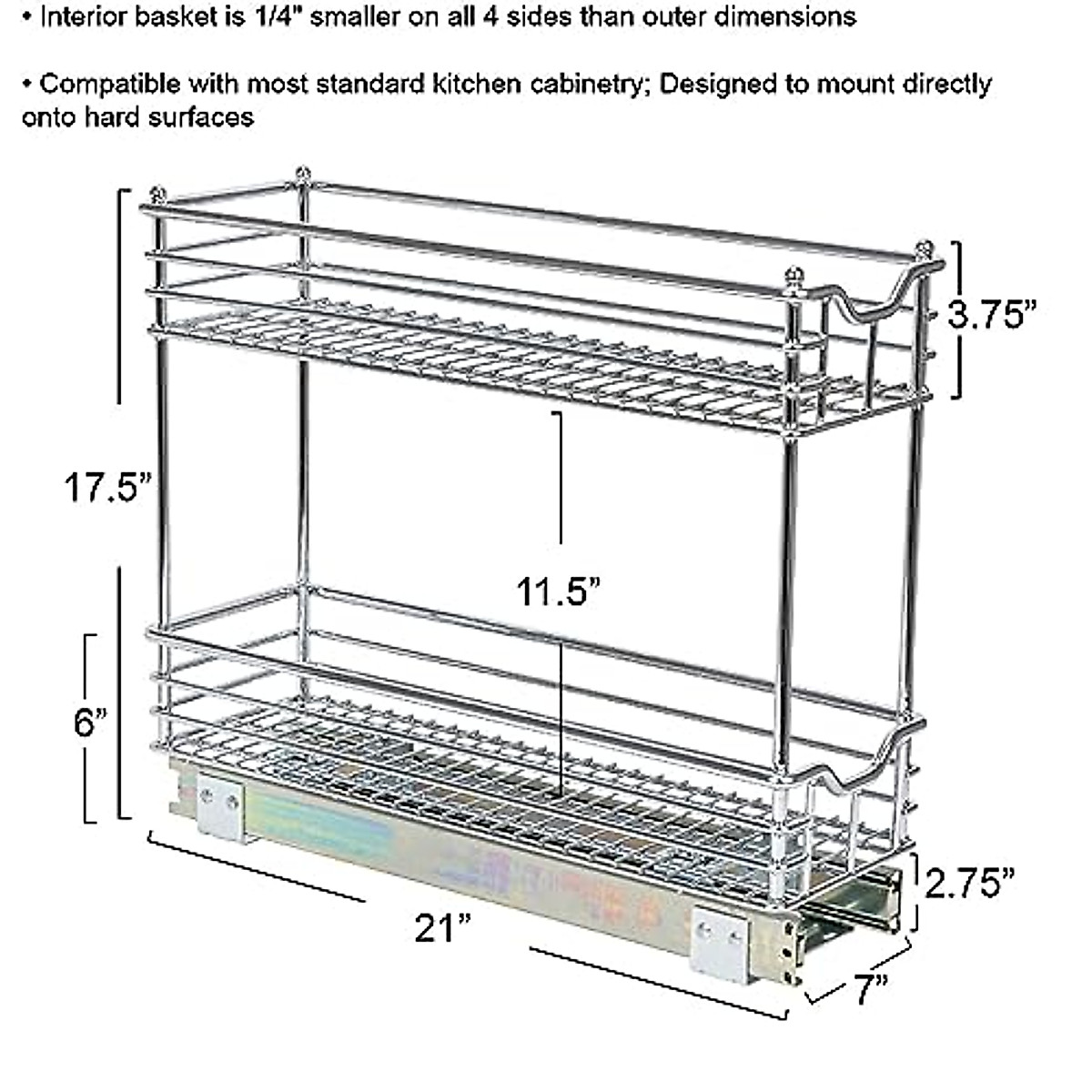 Household Essentials Narrow Sliding Cabinet Organizer, Two Tier Chrome Organizer, Chrome, Great for Slim Cabinets in Kitchen, Bathroom and More
