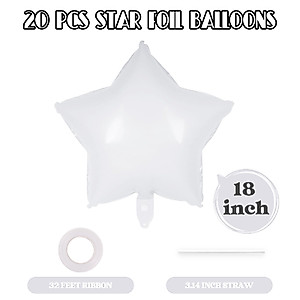 20 Pcs Star Balloons,18 Inch White Star Foil Balloons,Star Shaped Balloons Mylar Balloons Helium Balloons for Birthday Party Anniversary Wedding Baby Shower Decorations (White)