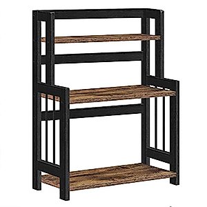 SONGMICS Spice Rack, 3-Tier Counter Shelf, Desktop Organizer with Bamboo Frame, for Countertop, Kitchen, Dining Room, Office, Rustic Brown and Black UOFS047B01