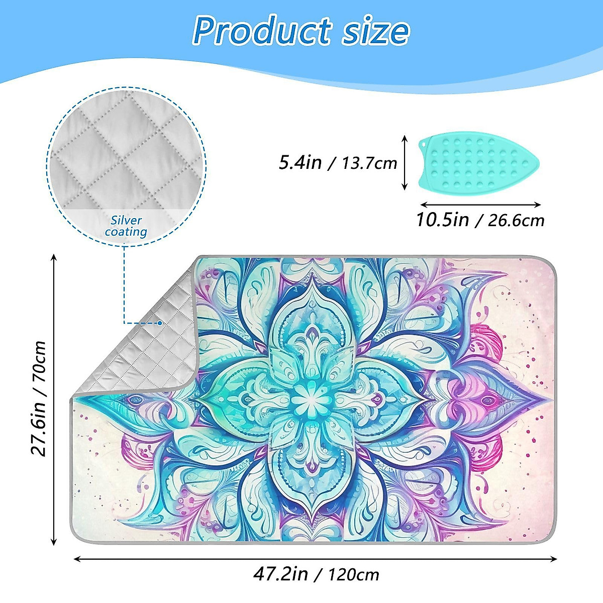 GOODOLD Mandala Ironing Mat Portable Travel Ironing Pad for Washer,Dryer,Table Top, Iron Board Alternative Cover, Large Heat Resistant Ironing Blanket