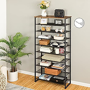 HOOBRO 10-Tier Shoe Rack, Large Capacity Shoe Organizer Shelf, Shoe Storage Unit for 27-36 Pairs of Shoes, for Entryway, Hallway, Closet, Dorm Room, Industrial, Rustic Brown BF107XJ01