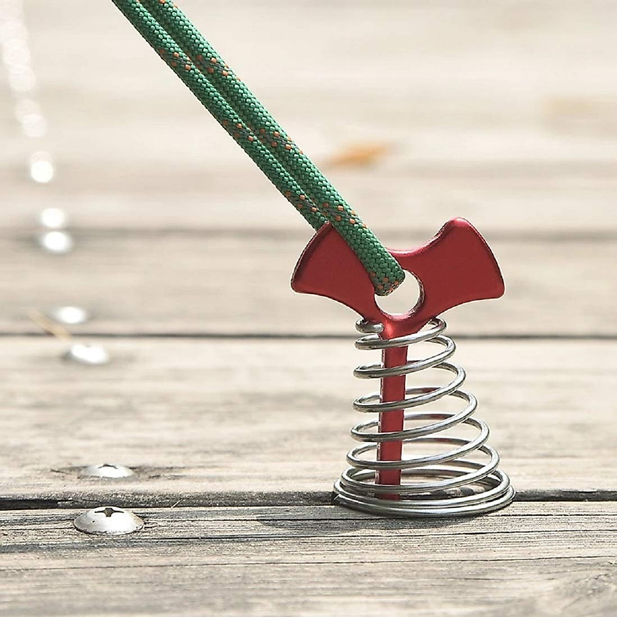 6pcs Aluminum Guyline Cord Adjuster Rope Tensioners Tent Awning Deck Anchor Pegs for Camping Hiking Outdoor Gallery Road or Timber Deck, 3 Inches Fishbone Shape with Spring Buckle