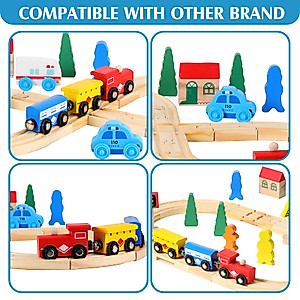 Civaner 33 Pcs Wooden Train Tracks and Magnetic Trains Christmas Packed Toy Railway Carriages Kits for Kids, Toddler, Boys and Girls Play Accessories