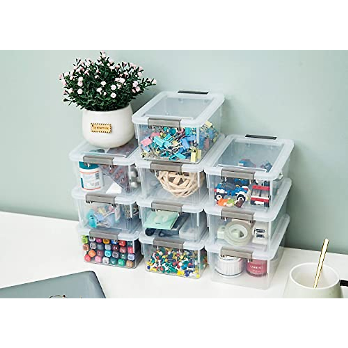 Citylife 1.3 QT 10 Pack Small Storage Bins & 6 Packs Small Storage Bins with Lids 3.2 QT Plastic Storage Containers for Organizing Stackable Clear Storage Boxes