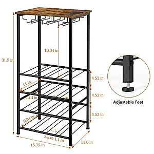 Vrisa Wine Rack Freestanding Floor 16 Bottles Wine Rack with 9 Glass Holder Wine Bottle Holder Stand Wine Racks for Floor 5 Tiers Wine Holder Stand for Kitchen Dining Room, Office, Bar, Rustic Brown