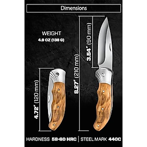 Grand Way Pocket Knife for Men with Wood Handle, Liner lock - Folding Sharp Blade 3.54" - Cool Knives for Camping EDC - Gifts for Dad Him - 6651