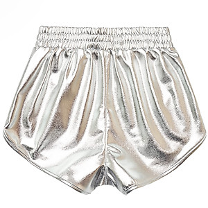 Metallic Shorts for Big Girls Gymnastics Dance Shorts Shiny Sliver Hot Pants 12-13