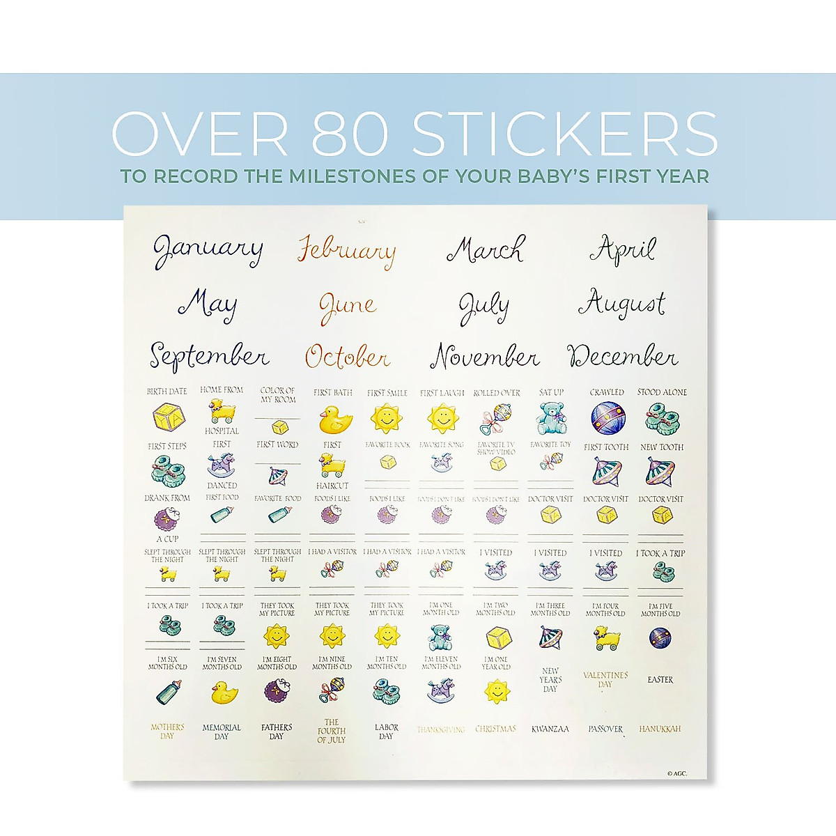 DateWorks Baby Calendar First Year with Stickers – Premium Baby First Year Calendar with 80 Milestone Stickers – 0-12 Months First Year Keepsake Calendar for Boys and Girls