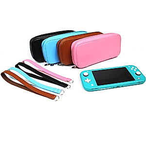 Classic Leather Black Carry Case for Nintendo Switch Lite - [Shockproof] Hard Shell Protective Cover Bag with 8 Game Card Slots,1x Leather Hand Strap Accessories(Black)