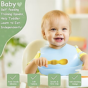 Potchen 14 Pack Silicone Baby Spoons First Stage Feeding for Babies and Toddlers Infant Spoon Led Weaning Training 6 Months Self Feeding, Soft Set, 4.5 x 1 inches