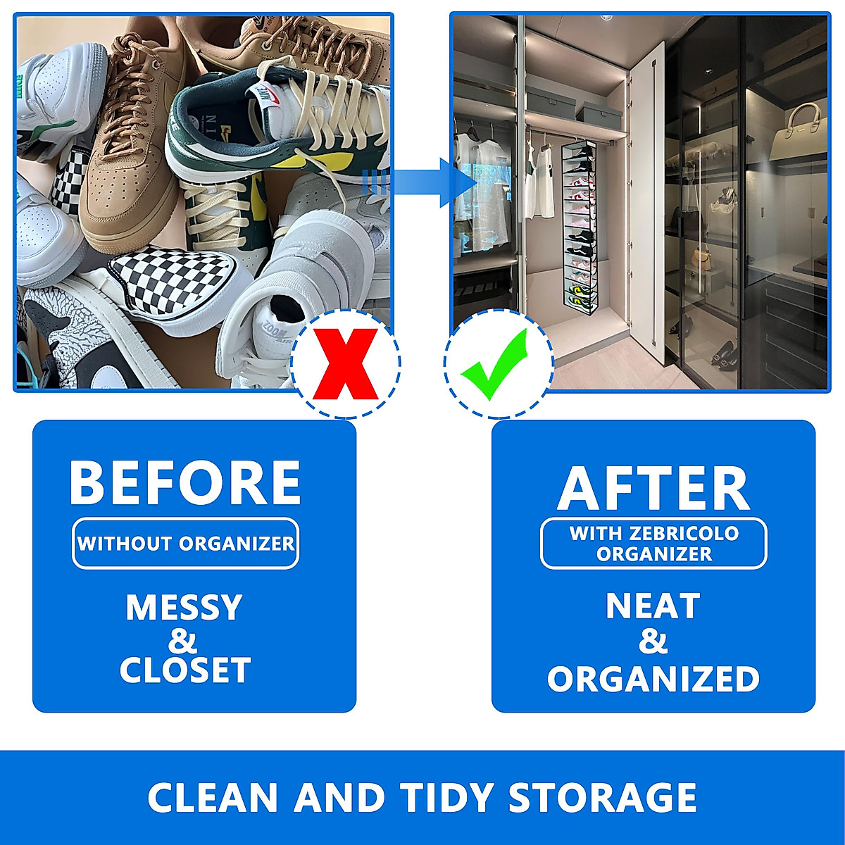 hanging shoe organizer , 12Section,shoe organizer,Ample Storage Space,college dorm essentials for girls,Heavy duty rack Up to 45 Pounds,closet organizers and storage,closet organizer,White/Black