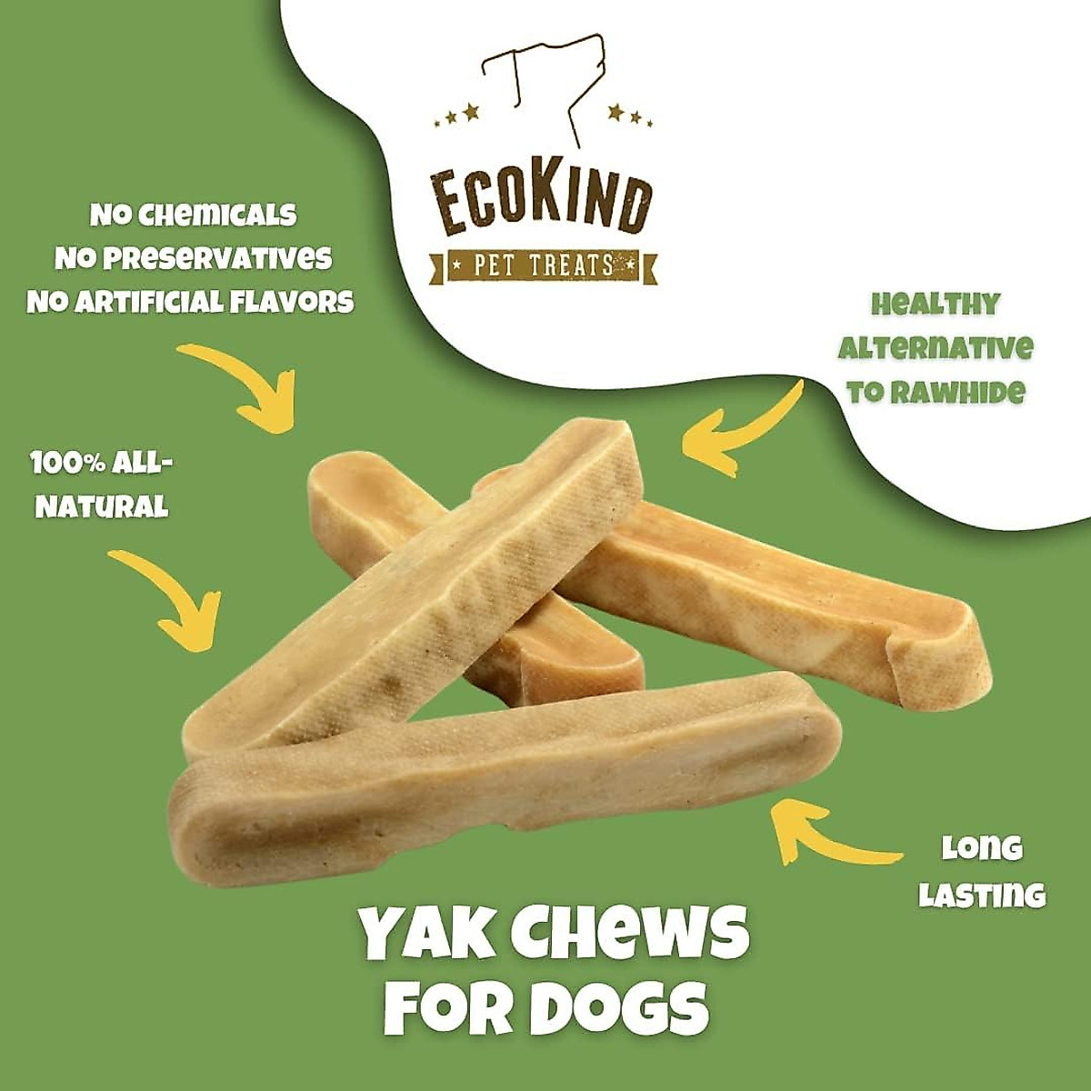 EcoKind Pet Treats Gold Himalayan Yak Cheese Dog Chew, Yak Dog Treats for Active Chewers, 100% Natural & Healthy Chew Sticks for Small & Large Dogs, Assorted Set of Big & Small Yak (8 Small Sticks)