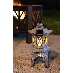 VP Home Solar-Powered Pagoda Garden Statues - Japanese Zen Lantern Outdoor Decor with Flickering LED Light - Durable Polyresin for Yard, Patio, or Garden - 12 x 7 x 6 Inches (Zen Garden Pagoda)