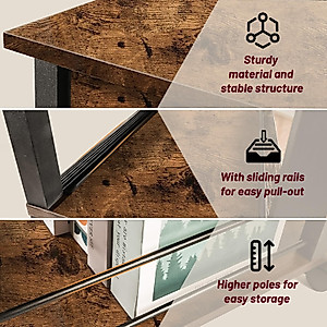 DGSANDGO Side Table with Charging Station and Drawer, Narrow End Table with USB Ports and Outlets for Small Space, Living Room, Bedroom and Office, with 4 Wheels Rustic Brown and Black