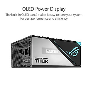 ROG Thor 1200W Platinum II (1200 Watt, Fully Modular Power Supply, 80+ Platinum, Lambda A++ Certified, ROG heatsinks, 135mm PWM Fan, 0dB Mode, OLED Panel, Sleeved Cables, Aura Sync, 10 Year Warranty)