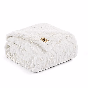 UGG 10483 Adalee Soft Faux Fur Reversible Accent Throw Blanket Luxury Cozy Fluffy Fuzzy Hotel Style Luxurious Home Decor Soft Luxurious Blankets for Couch, 70 x 50-Inch, Natural