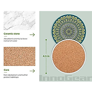 InnoGear Coasters, Coasters for Drinks Absorbent Ceramic Coasters for Coffee Table Wooden Table Cork Coasters Heat-Resistant Reusable Drink Coaster, Gift for Birthday Housewarming Kitchen Bar