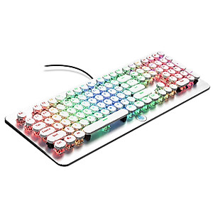 STOGA Retro Mechanical Keyboard, Typewriter Keyboard, RGB Gaming Keyboard with RGB Backlit, Wired White Keyboard with Round Keycaps and Multimedia Keys for Gaming/Office(108 Keys, Brown Switch)