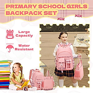 PIG PIG GIRL Girls Backpack, 2pcs Set School Backpack with Convertible Shoulder Tote Bag Water Resistant Book Bag for Primary Elementary School,Pink