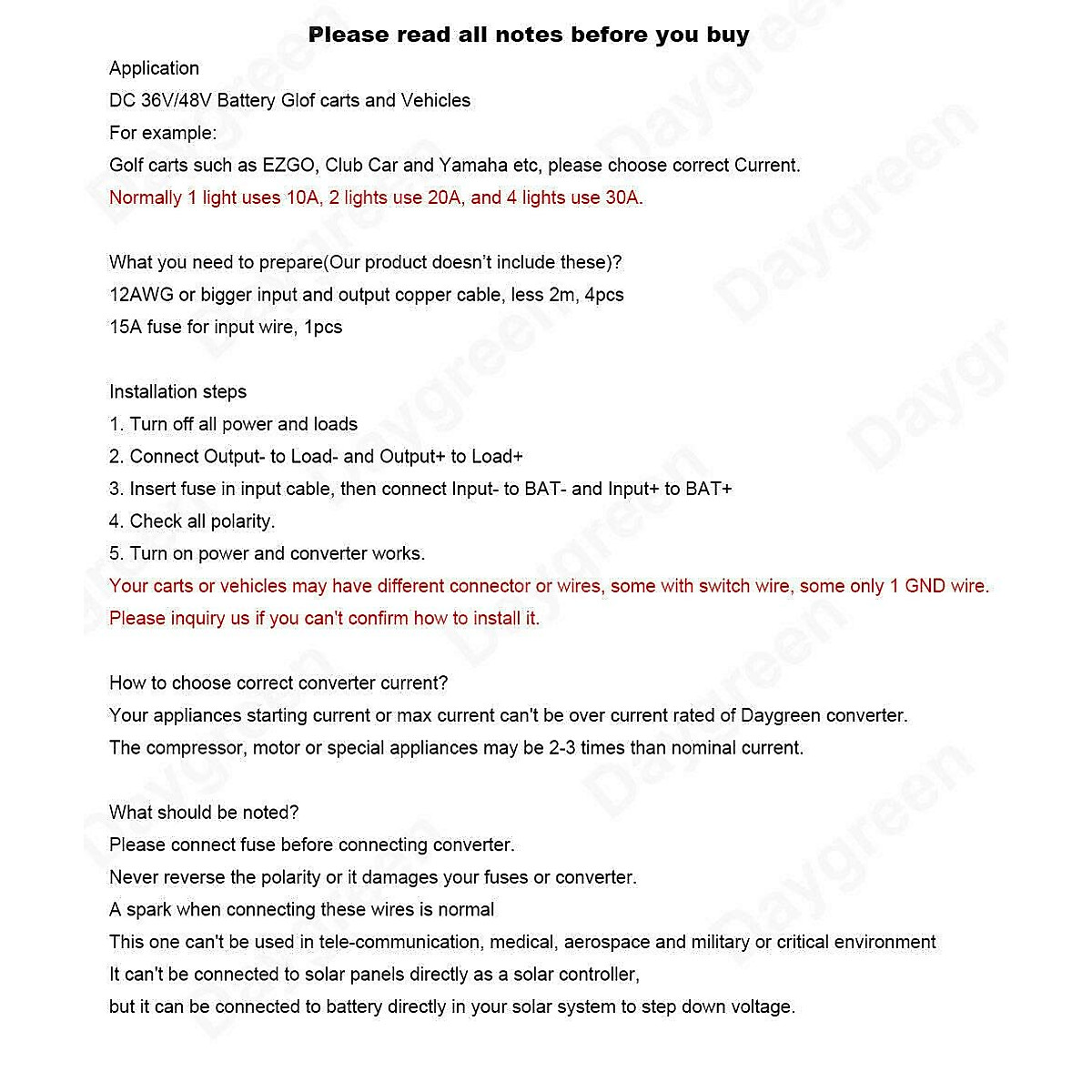 Gofotu DC-DC 36V 48V to 12V 20A Waterproof Golf CART Voltage Reducer Converter 240W Power Regulator with Fuse