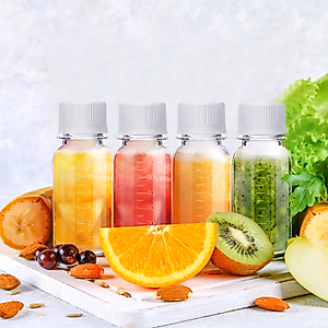 Zubebe 24 Pcs Plastic Bottles with Caps Clear Ginger Shots Bottles with Lids Leak Proof Small Juice for Freezer Mini Water Containers for Drink Milk Beer Coffee Liquid(2 oz)