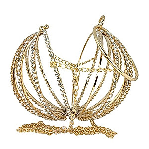 Round Ball Case Women Metal Clutches Chain Shoulder Handbags Evening Totes Bucket Clutch Bag (Beige)