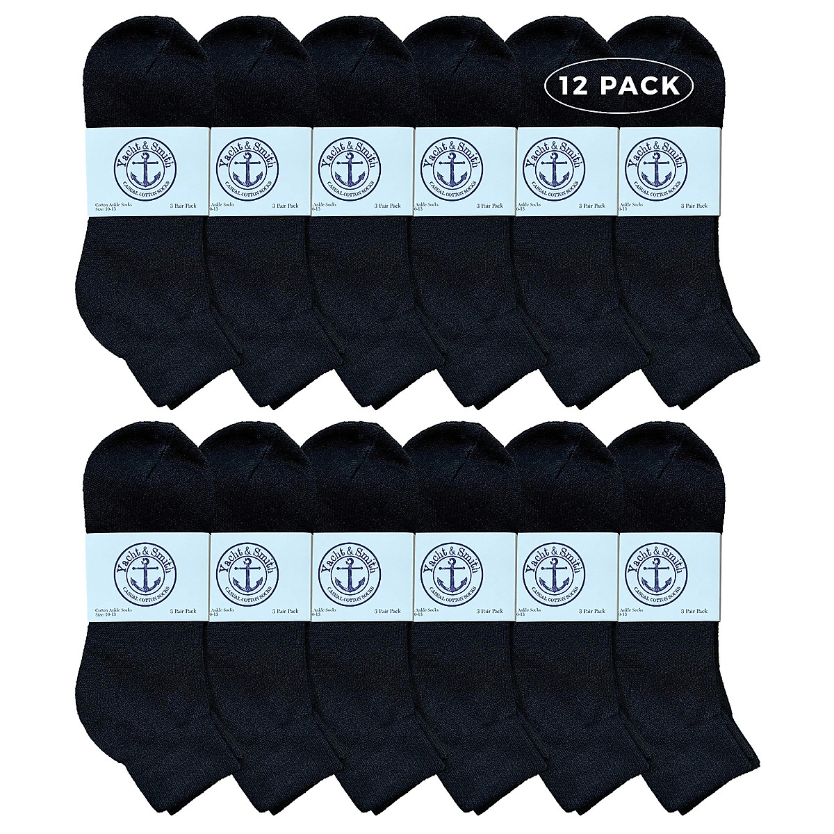 SOCKS'NBULK 12 Pairs Men's Ankle Socks, Athletic Sports Running Socks, Quarter Length (Black)