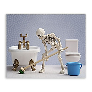 Skeleton Bathroom Prints - Skeleton Wall Art , Skeleton Bathroom Decor - Funny Bathroom Art, Funny Bathroom Decor Wall Art, Bathroom Halloween Decor, Hipster Gifts - Set of 4 (8x10) Unframed