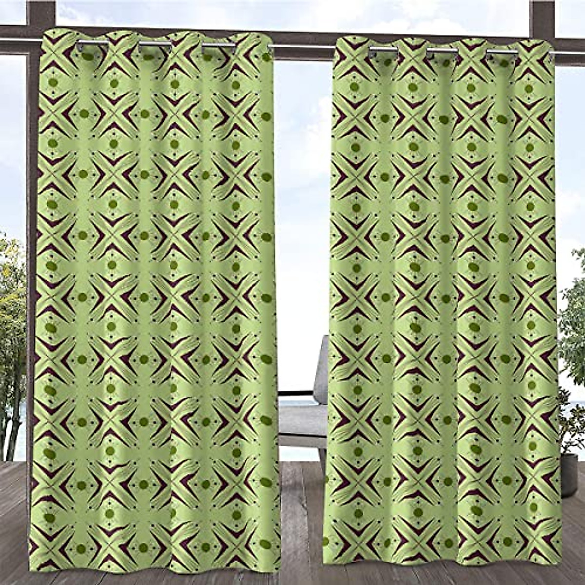 LANQiAO Outdoor Patio Curtains, Atomic Boomerang Outdoor Curtain for Balcony Hermal Insulated Water Repellent Drape for Balcony W120 x L108