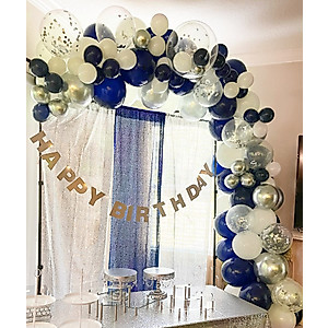 Navy Blue Silver Balloons Arch Kit 130 PCS Navy Blue Balloon Garland With White Silver Confetti Latex Balloons Different Sizes For Graduation Rugby Baby Shower Wedding Birthday Party Decorations
