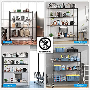 Leteuke Wire Shelving Unit with Wheels, NSF Certified 4 Tier Adjustable Storage Shelves 60"×24"×72", 2400LBS Heavy Duty Shelving Commercial Grade Metal Storage Utility Rack for Kitchen Garage, Black