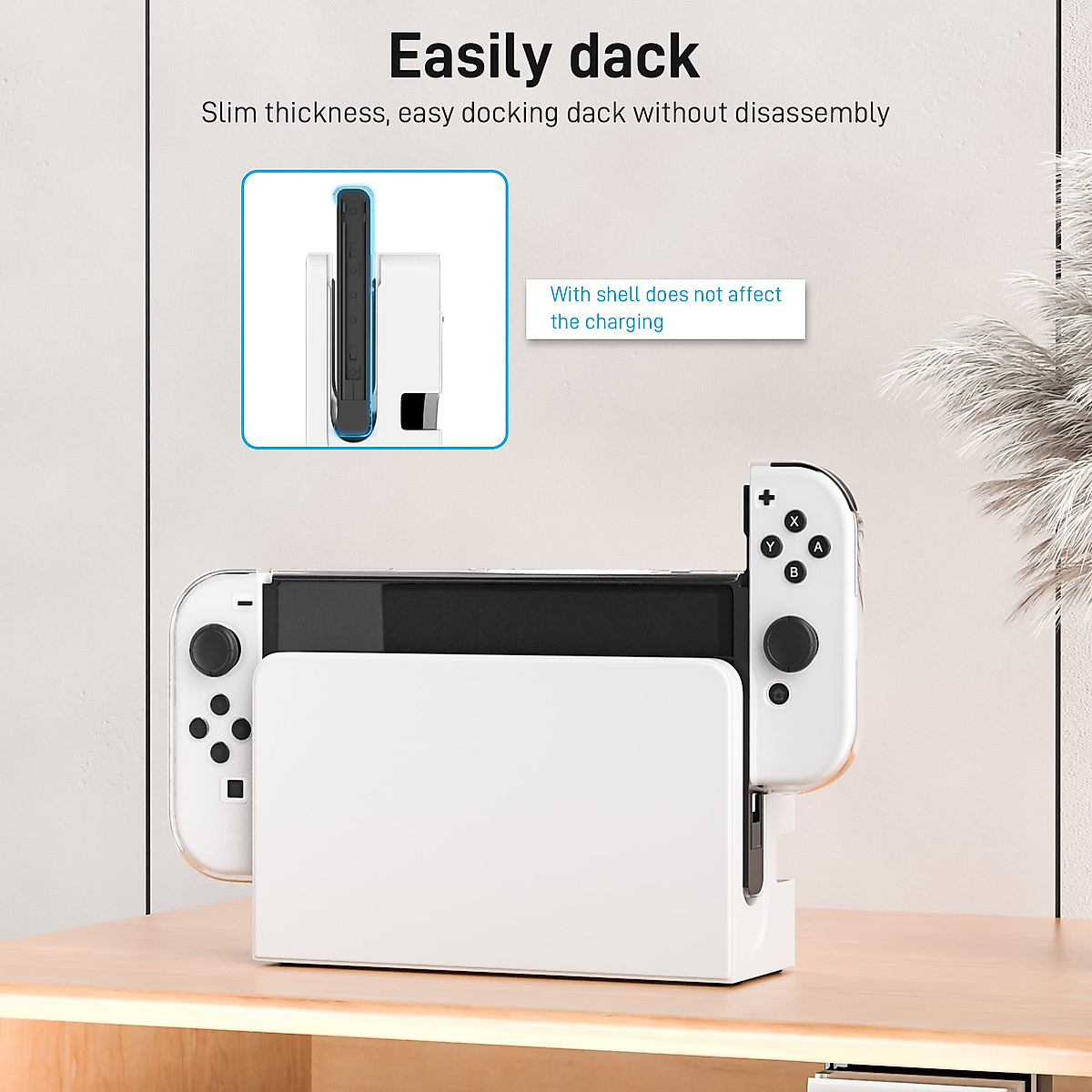 FUNDIARY Dockable Clear Case for Nintendo Switch OLED, PC Protective Cover for Switch OLED with Glass Screen Protector and 8 Thumb Grip Caps, Anti-Scratch Design, Full Protection and Shock-Absorption