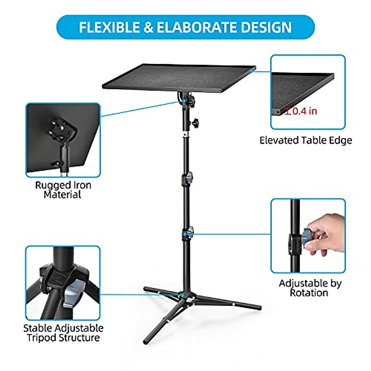 CODN Projector Stand, Foldable Projector Mount Laptop Tripod Adjustable Height 23'' to 43'', Universal Outdoor Laptop Floor Stand for Computer, Book, Music Notes, Sound Media, DJ Equipment