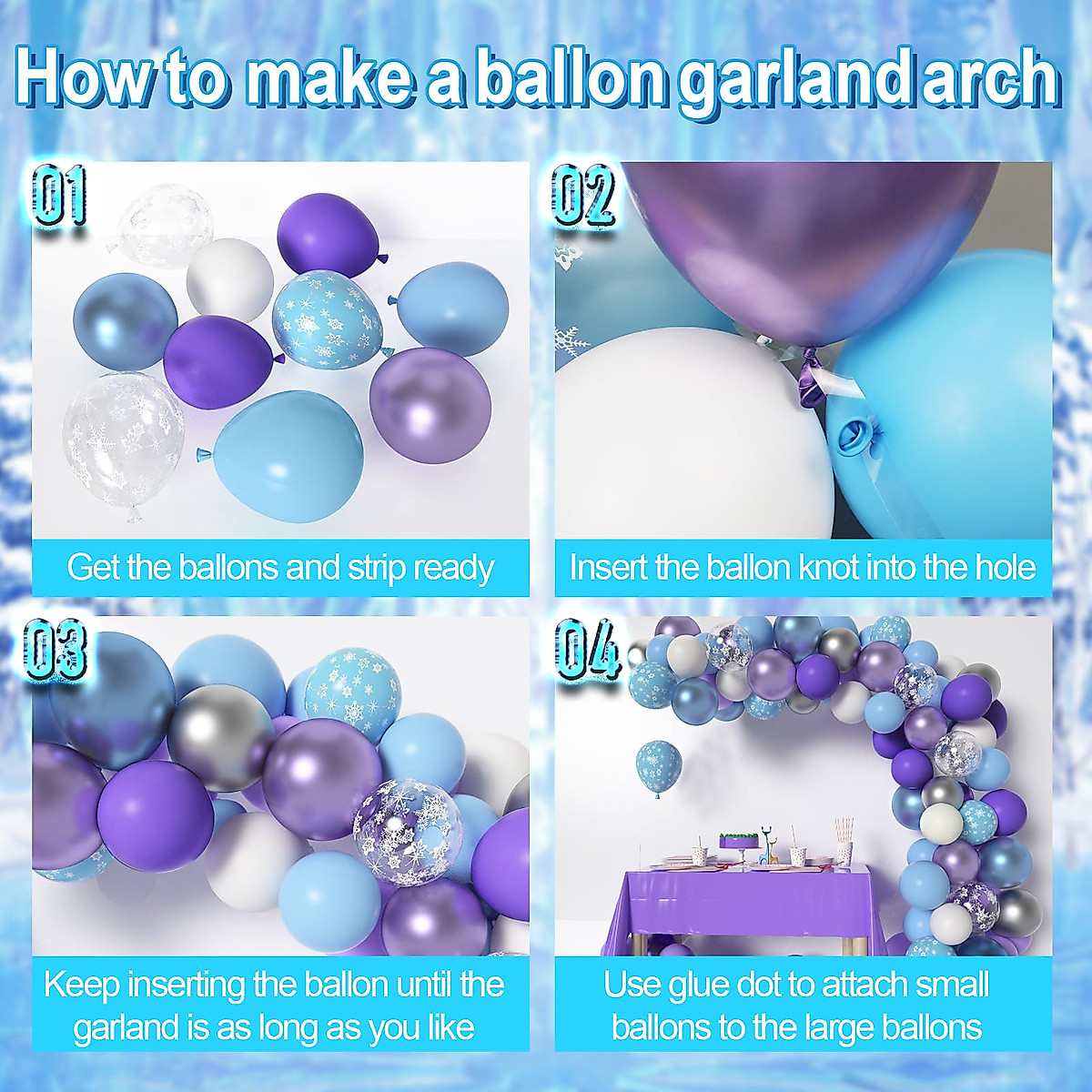 Frozen Birthday Party Supplies, Frozen Party Decorations 82 PCS Include Frozen Backdrop Snowflake Balloon Garland Arch Kit, Elsa, Anna and Olaf Foil Balloon and Happy Birthday Banner for Kids Birthday