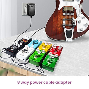 Guitar Pedal Power Supply Adapter 9V DC 2A(2000mA) Tip Negative 8 Way Daisy Chain Cables for Effect Pedal (9V2A1TO8)