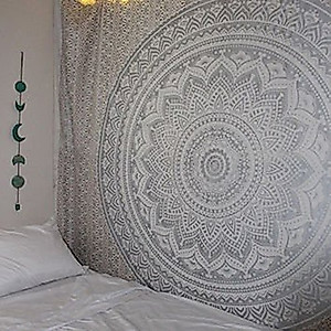 raajsee Glittering Silver Grey Tapestry Wall Hanging Mandala-Bohemian Room Decor-Indian Cotton Throw Hippie Tapestries -Queen Bedspread 82x92 inches