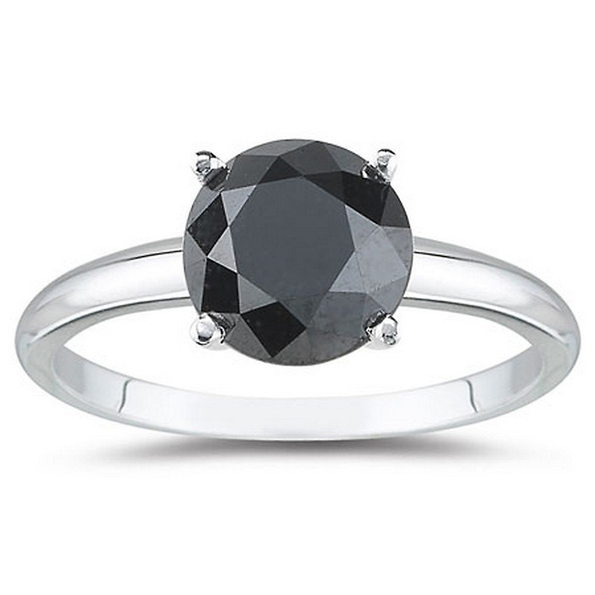 Houston Diamond District 2 Carat 14K White Gold Round Black Diamond Solitaire Ring (AAA Quality) - Size 6.5