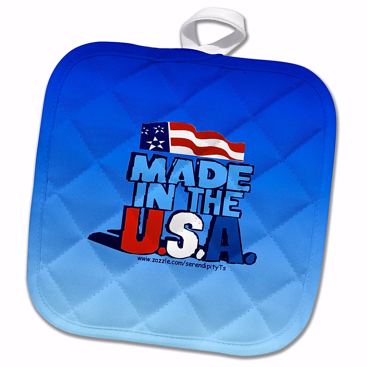 3D Rose Made in The USA On Blue Pot Holder, 8" x 8"