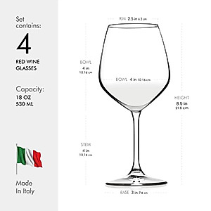 Paksh Novelty Italian Red Wine Glasses - 18 Ounce - Wine Glass Clear (Set of 4)