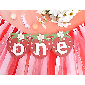 Strawberry One High Chair Banner - Berry Sweet First Birthday Party Decorations,One Red Strawberry Banner,Sweet 1st Birthday Cake Smash Party Decor,Strawberry Girl Birthday Photo Props