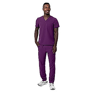 Adar Addition Go-Basic Scrub Set for Men - Classic V-Neck Scrub Top & Cargo Scrub Pants - A9300 - Eggplant - M